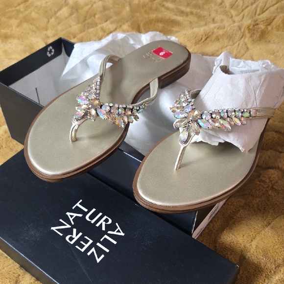 Naturalizer | Shoes | Naturalizer Gold Crystal Embellished Sandals ...